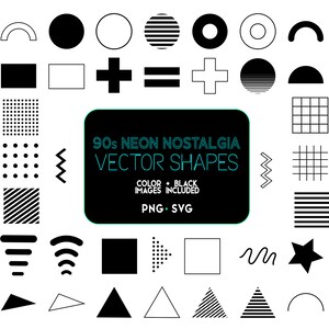 90s Neon Nostalgia Graphic Elements Vector Clip Art PNG SVG Memphis ...