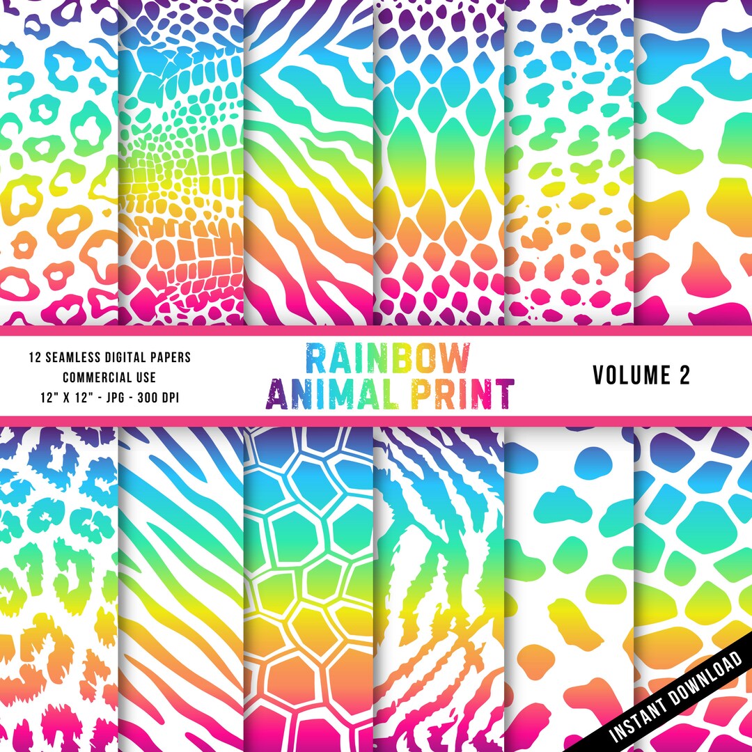 Rainbow Animal Print Seamless Digital Paper: Safari Patterns (digital ...