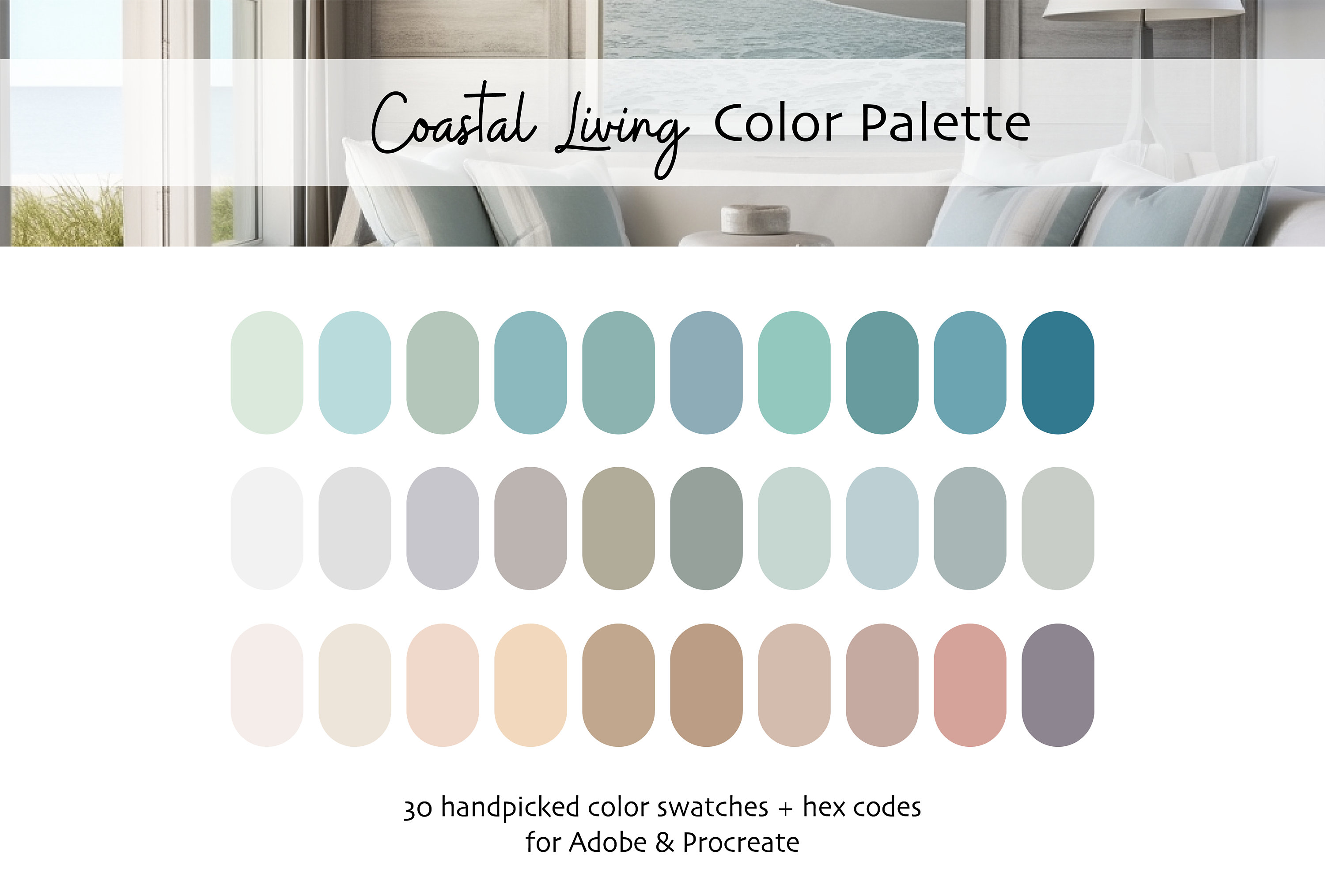 Coastal Living Digital Color Palette: 30 Neutral Hues for Procreate ...
