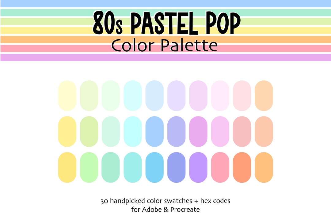 80s Pastel Pop Procreate & Adobe Digital Color Palette | Instant ...