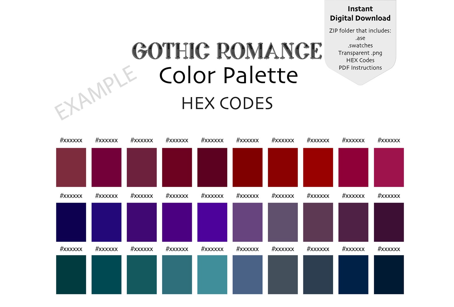 Gothic Romance Digital Color Palette: 30 Hues for Procreate & Adobe ...