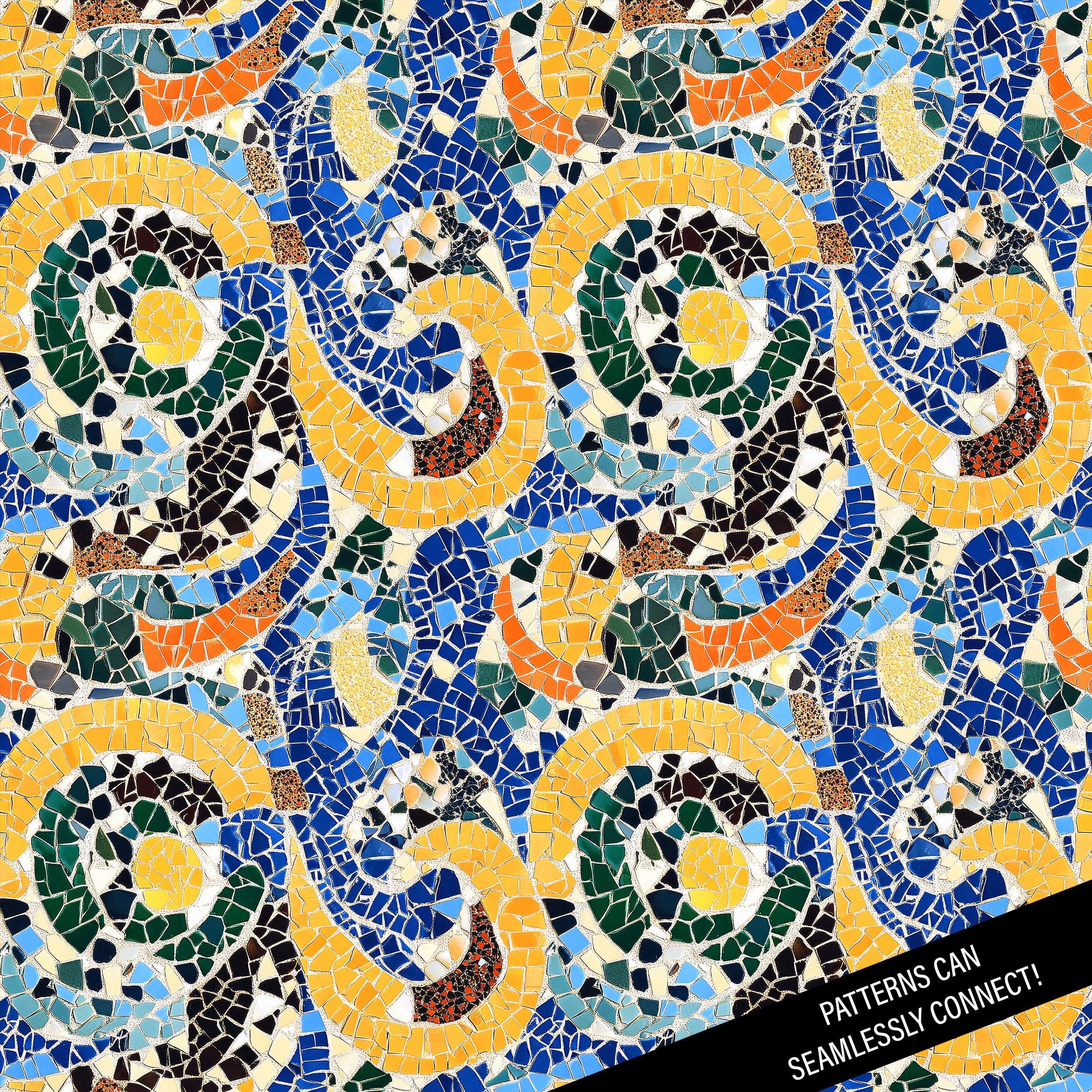 Gaudi-inspired Mosaic Tiles Digital Paper: Spanish Art Seamless ...