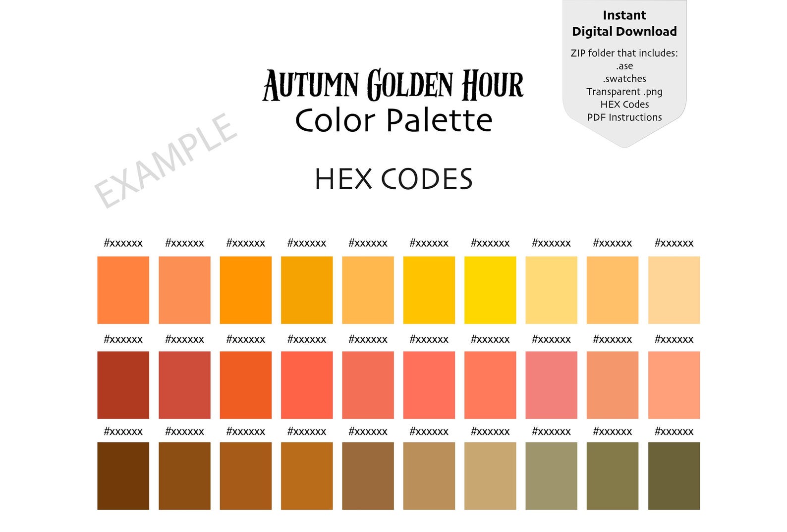 Autumn Golden Hour Digital Color Palette: 30 Sunset Hues for Procreate ...