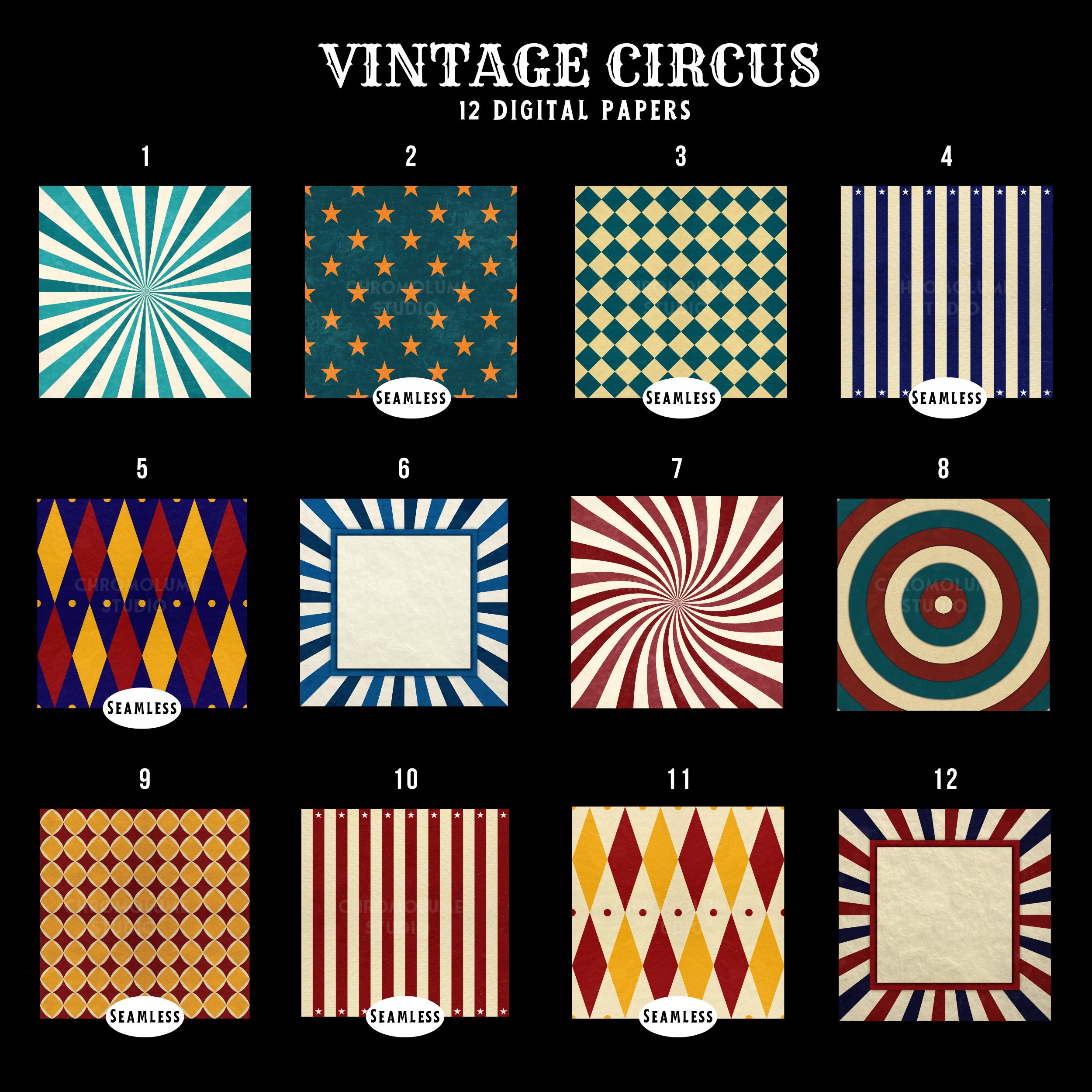 Vintage Circus Digital Paper | Commercial Use | High-resolution | JPG ...
