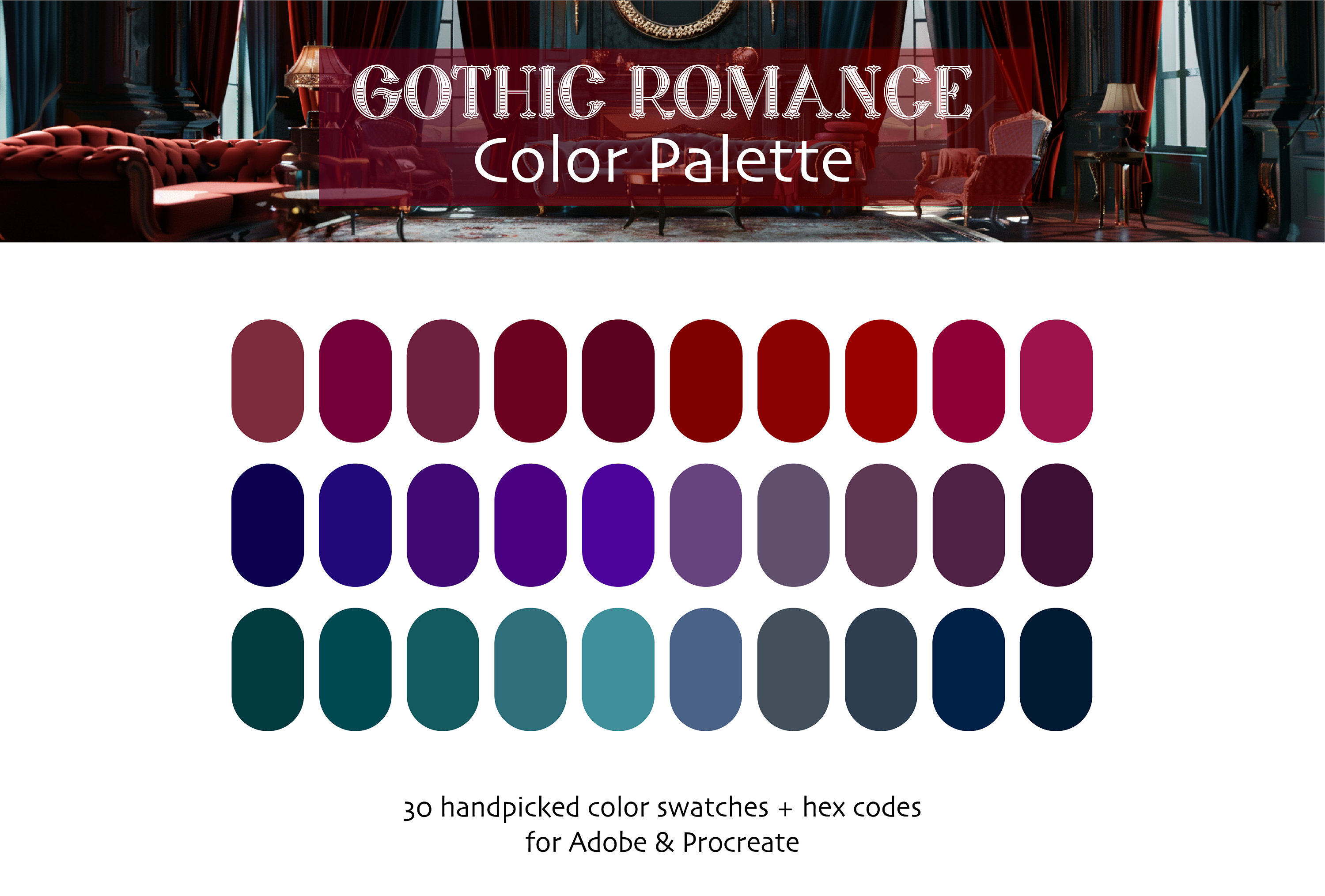 Gothic Romance Digital Color Palette: 30 Hues for Procreate & Adobe ...