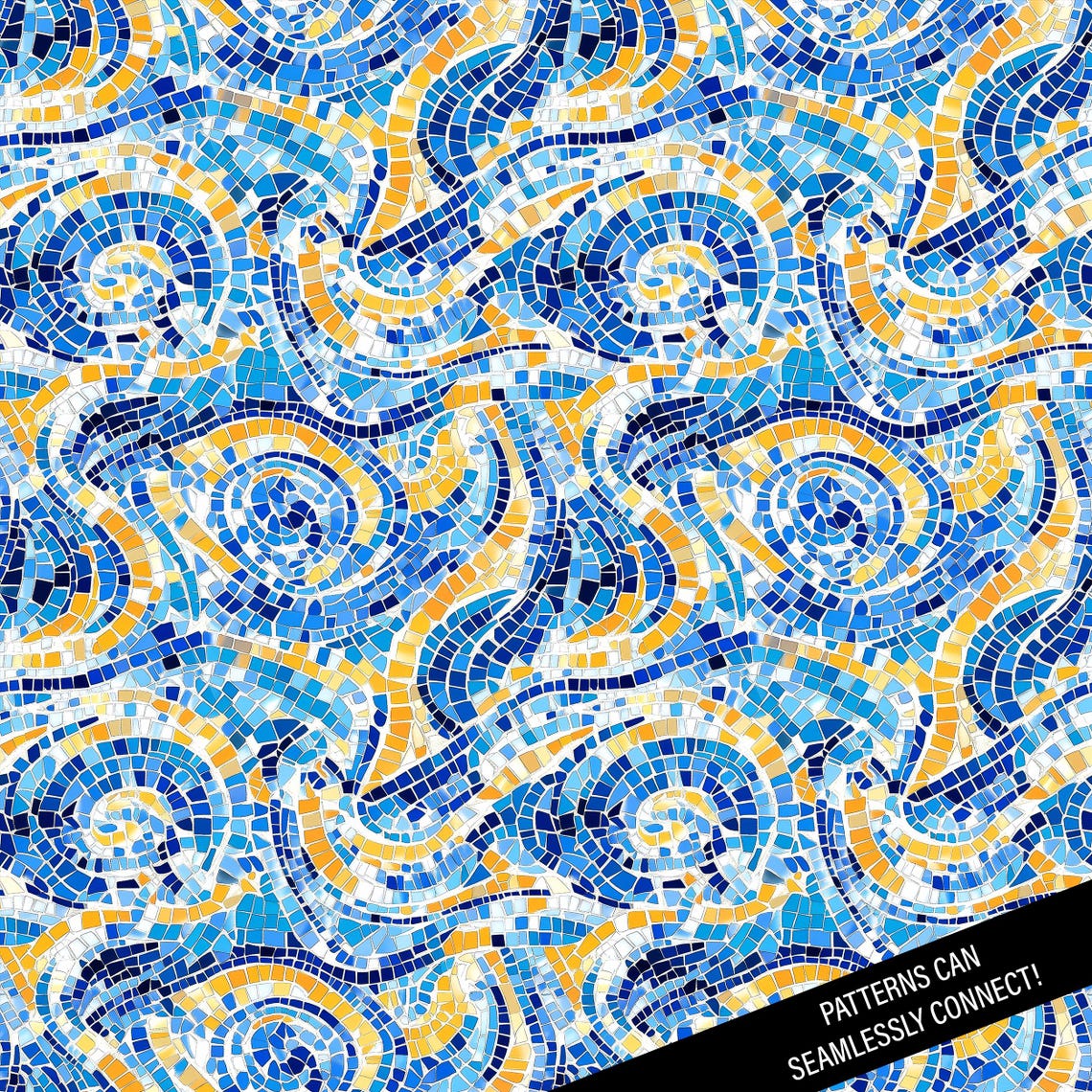 Gaudi-inspired Mosaic Tiles Digital Paper: Spanish Art Seamless ...
