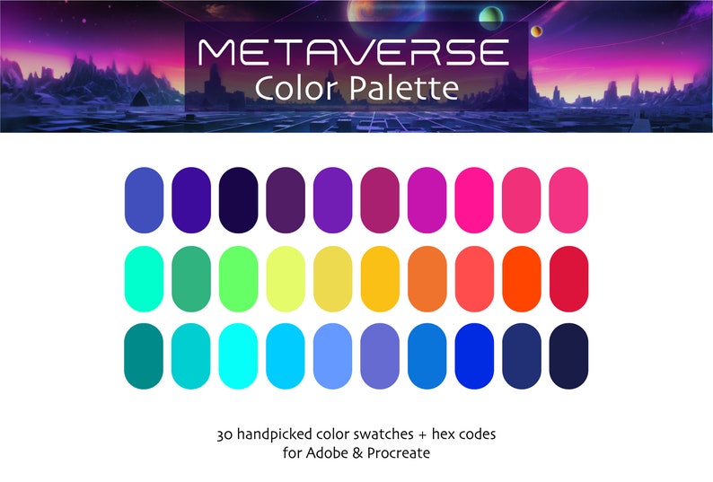 Metaverse Digital Color Palette: 30 Cyberpunk Hues for Procreate ...