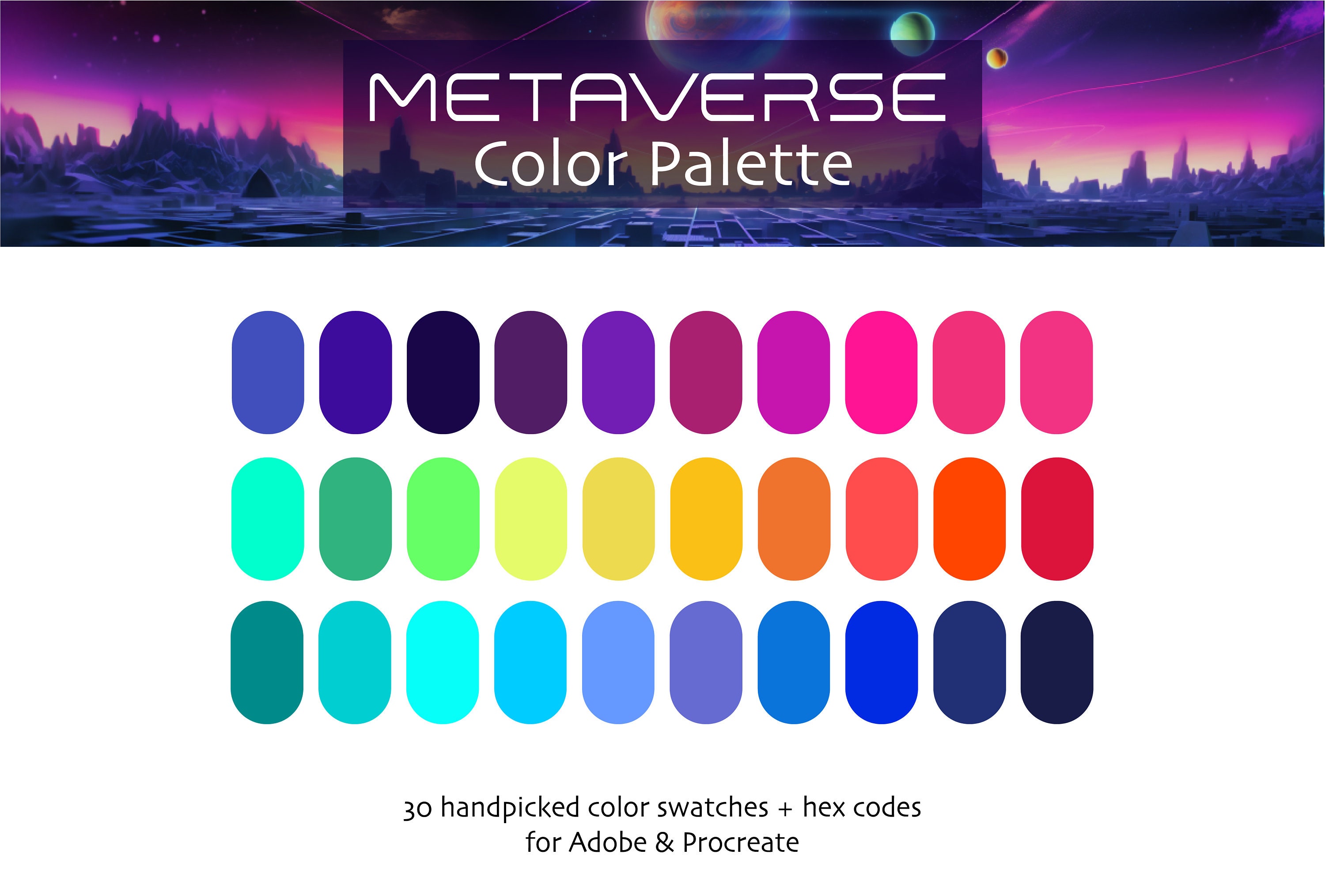 Metaverse Procreate & Adobe Digital Color Palette | Instant Download ...
