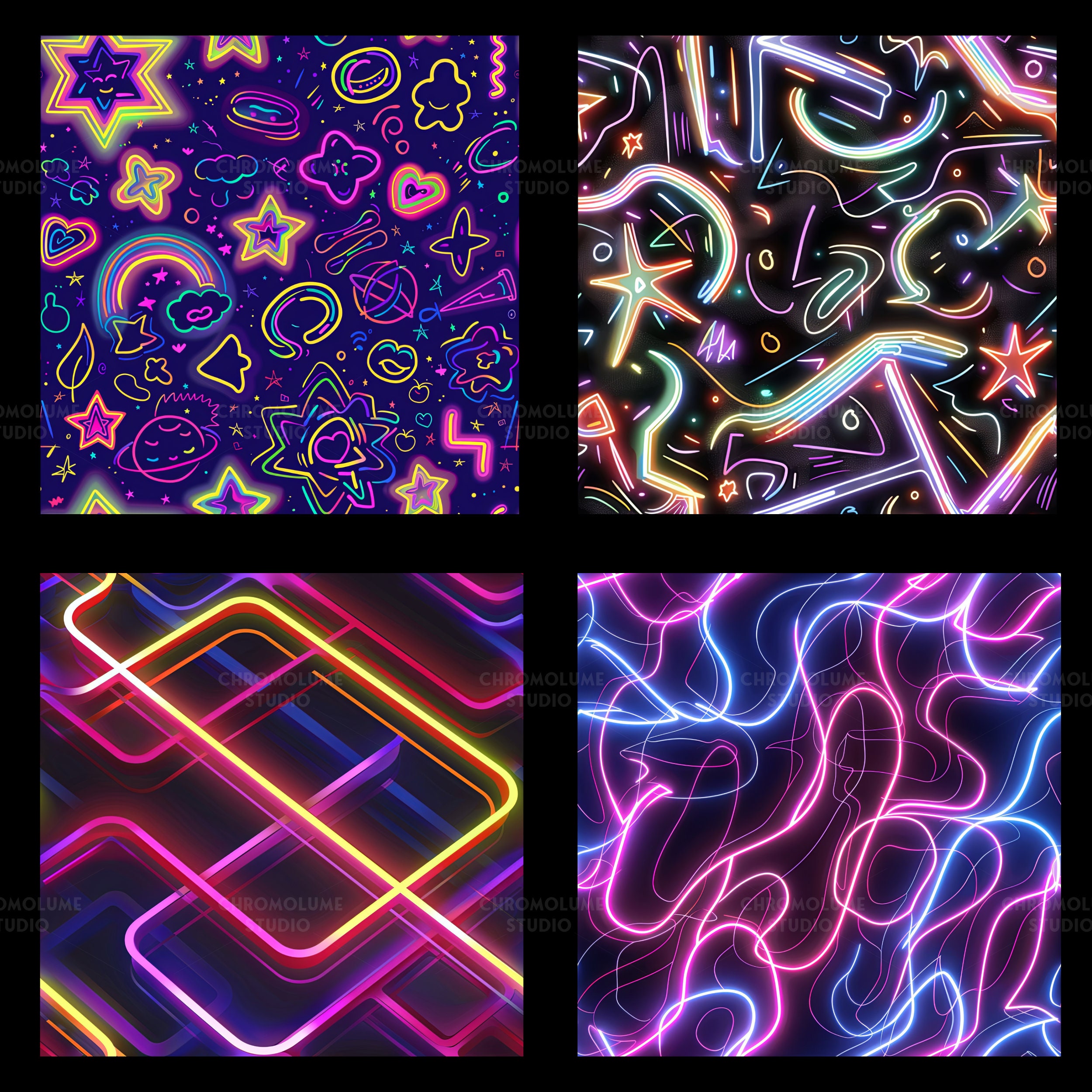 90s Neon Glow Seamless Digital Paper Commercial Use High-resolution 300 ...