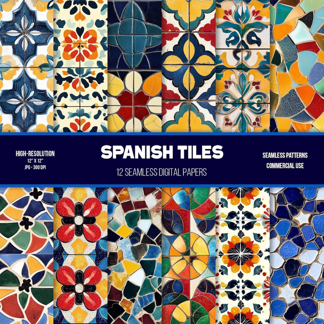 Spanish Tiles Digital Paper: Seamless Mediterranean Tile Patterns ...