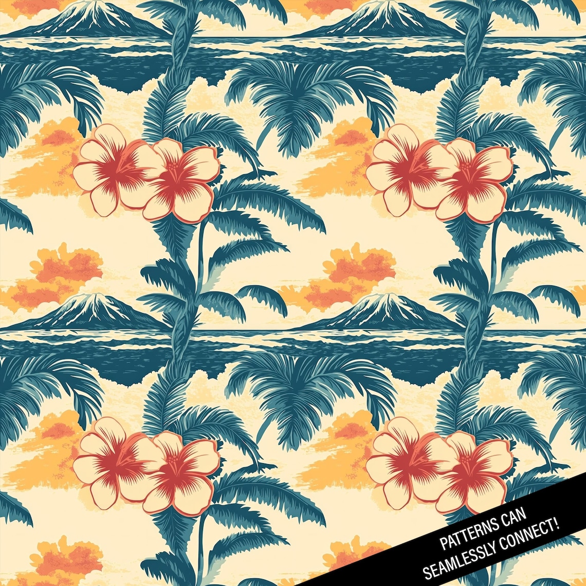 Vintage Hawaiian Print Digital Paper: Seamless Tropical Island Patterns ...