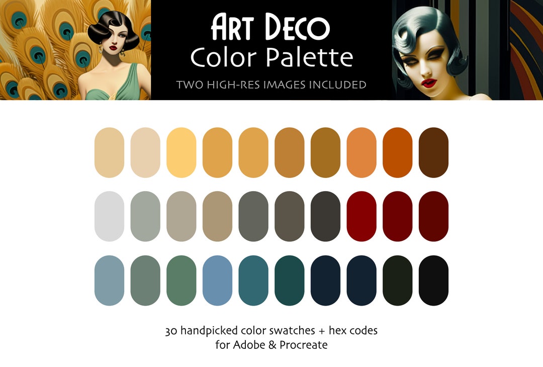 1920s Art Deco Digital Color Palette: 30 Vintage Hues for Procreate ...