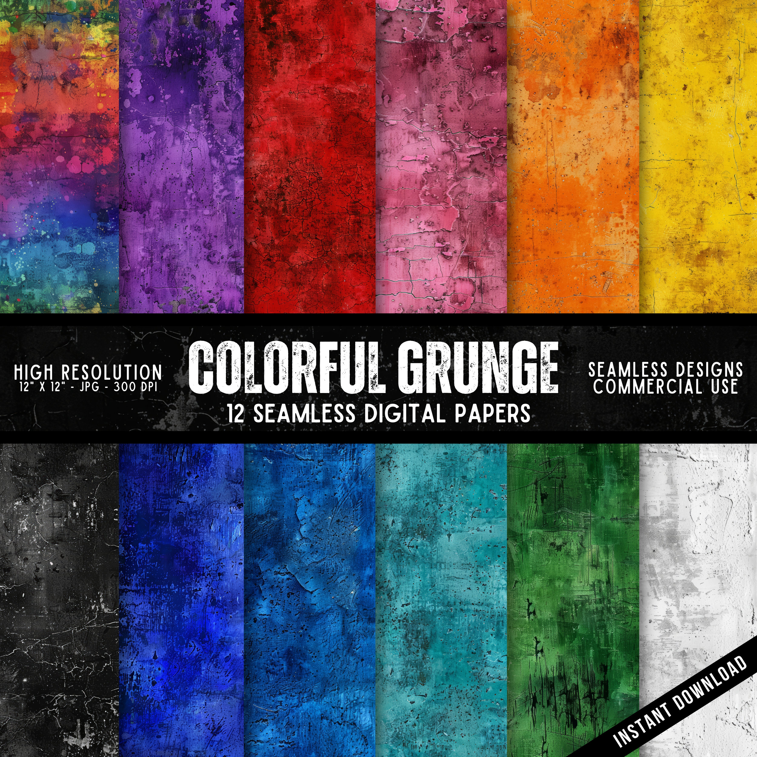 Colorful Grunge Digital Paper: Seamless Texture Backgrounds (digital ...