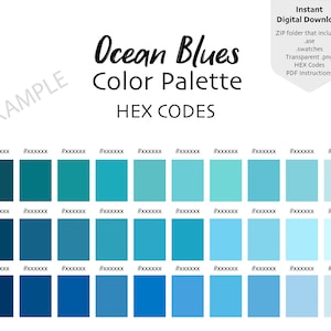 Ocean Blues Digital Color Palette: 30 Sea Blue Hues for Procreate ...