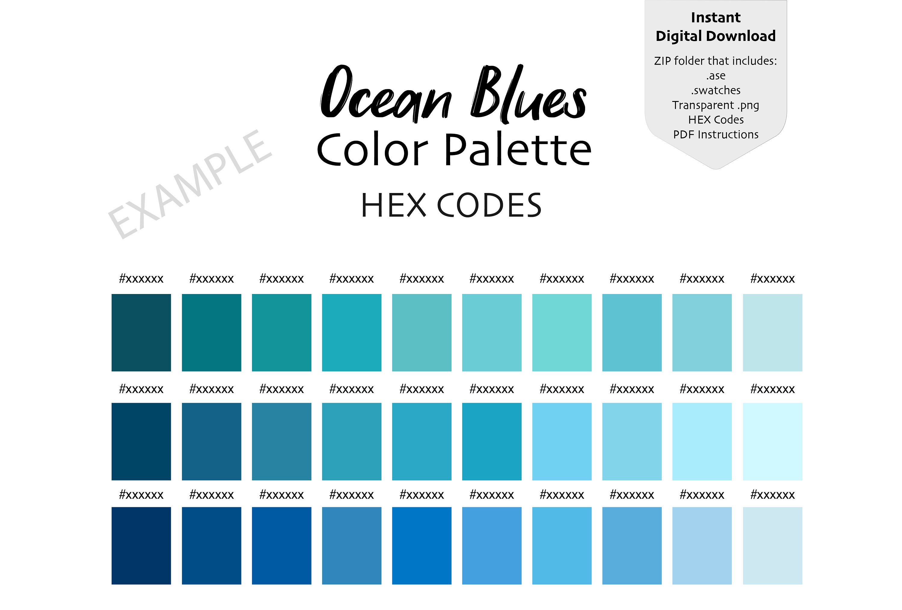 Ocean Blues Procreate & Adobe Digital Color Palette | Instant Download ...