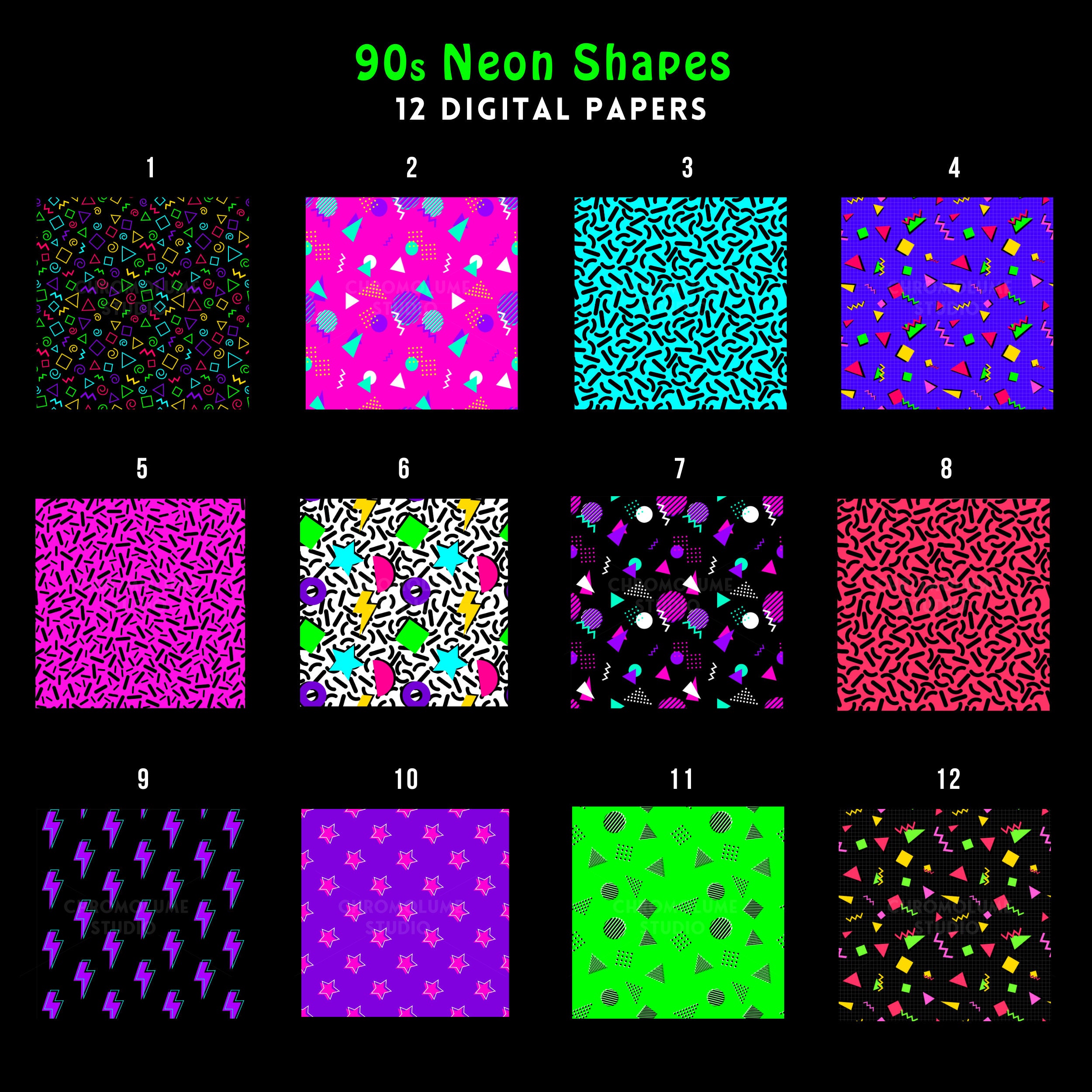 90s Neon Shapes Seamless Digital Paper | Commercial Use | High ...