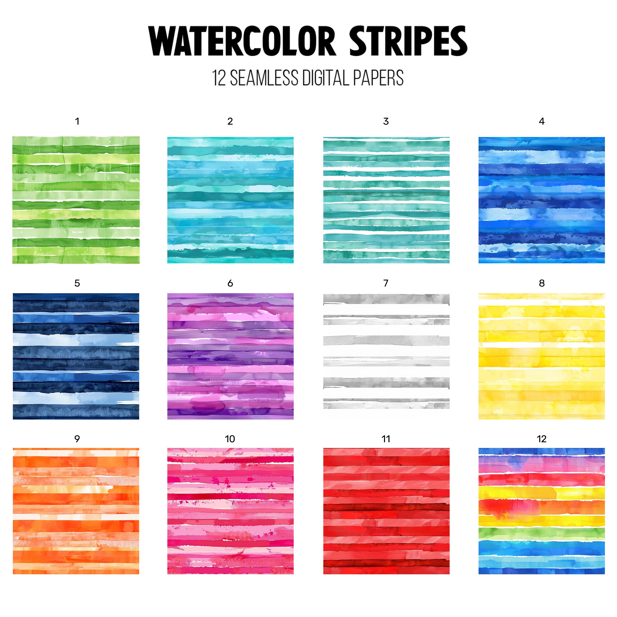 Watercolor Stripes Digital Paper: Seamless Rainbow Colors (digital ...