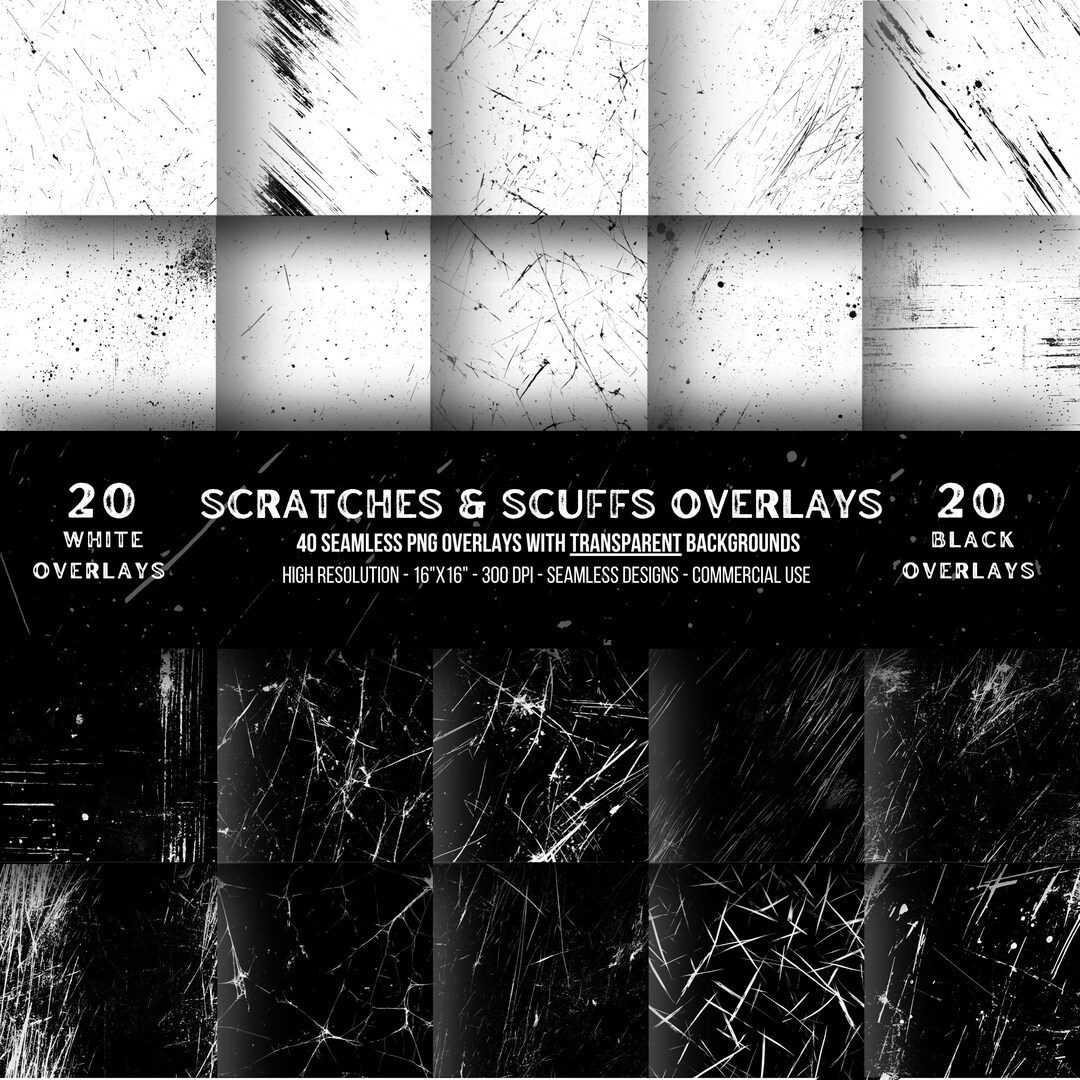 Scratches & Scuffs Overlays - 40 Seamless Pngs (20 Patterns, Light and ...