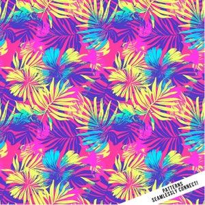 Neon Hawaiian Print Digital Paper: Seamless Tropical Patterns (digital ...