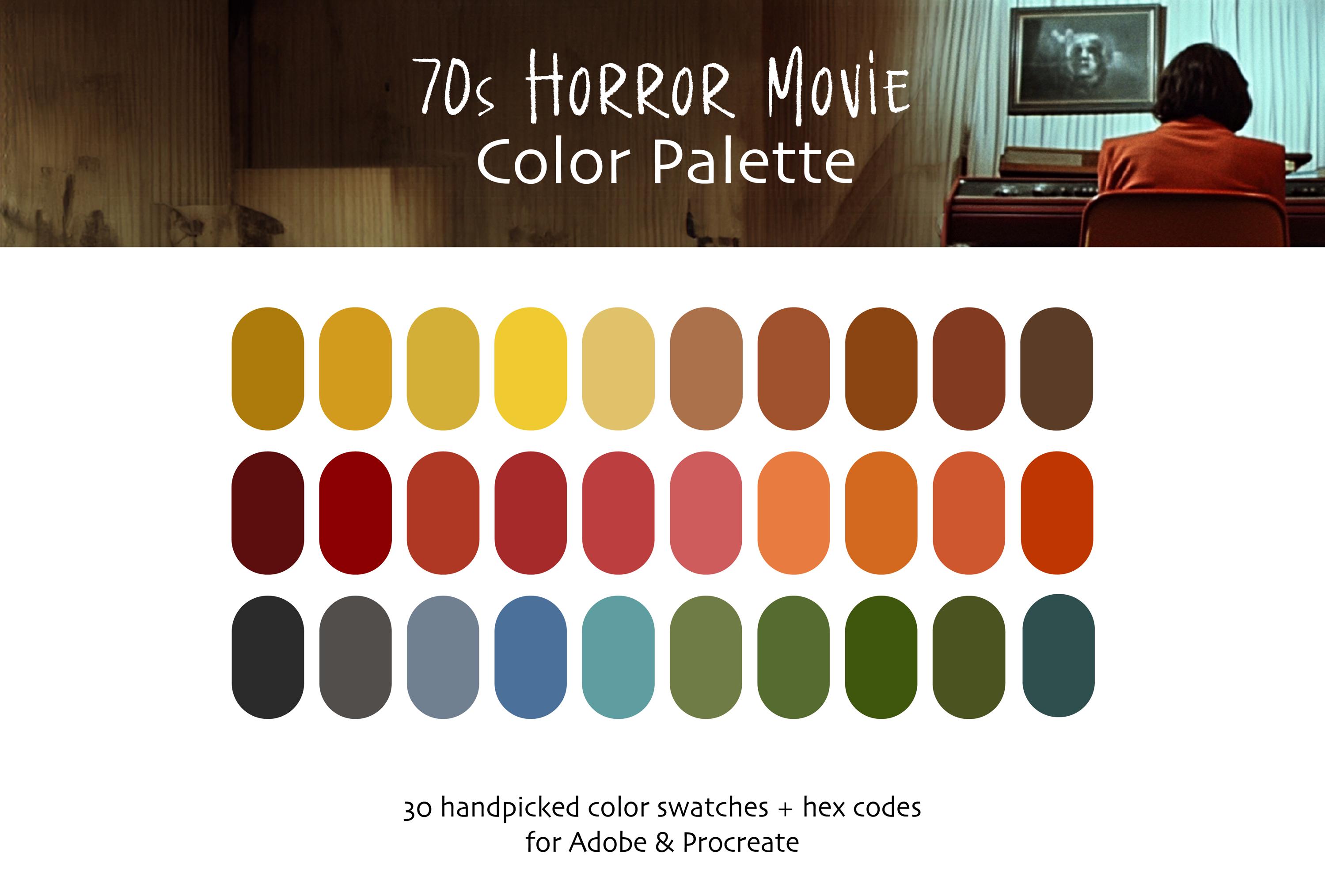 70s Horror Movie Digital Color Palette: 30 Retro Hues for Procreate ...