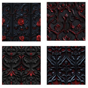 Embossed Gothic Digital Paper: Red and Black Seamless Patterns (digital ...