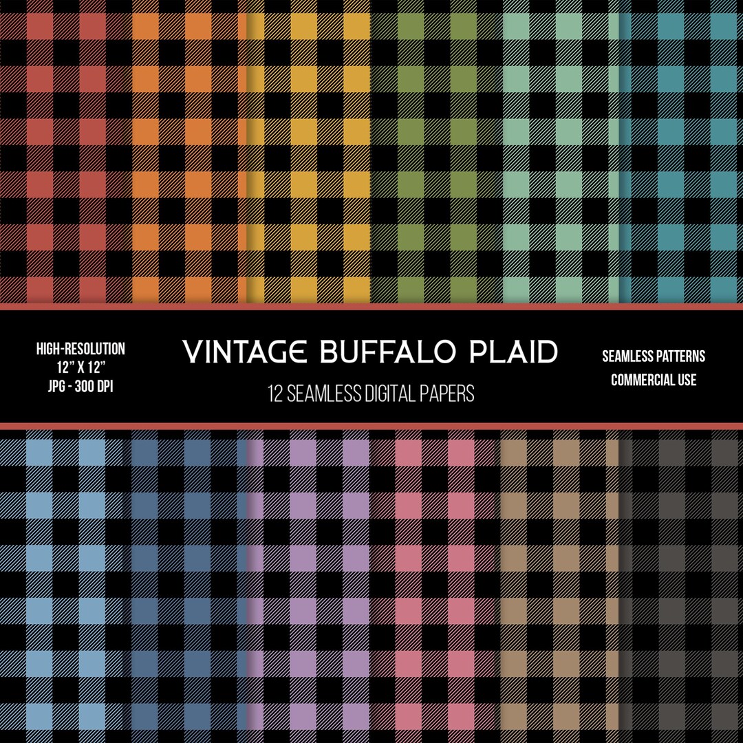 Vintage Buffalo Plaid Seamless Digital Paper | Retro | Flannel ...