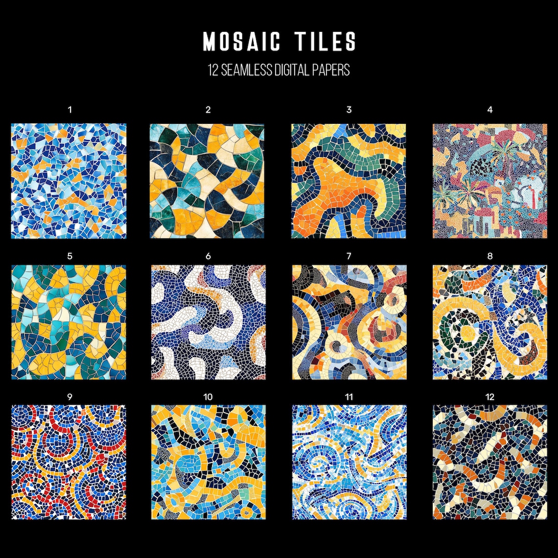 Gaudi-inspired Mosaic Tiles Digital Paper: Spanish Art Seamless ...