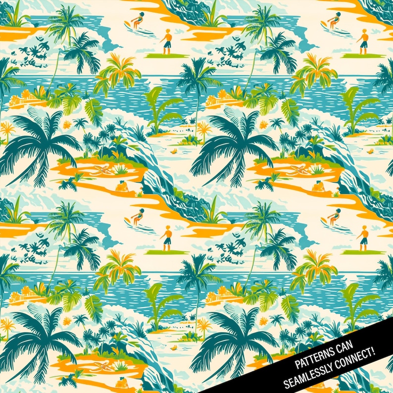Vintage Hawaiian Print Digital Paper: Seamless Tropical Island Patterns ...