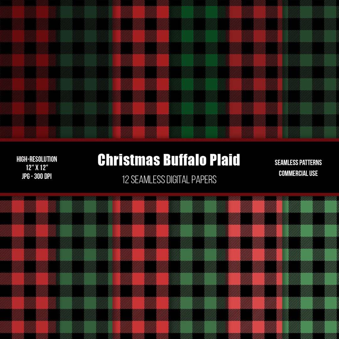 Christmas Buffalo Plaid Seamless Digital Paper | Red and Green ...