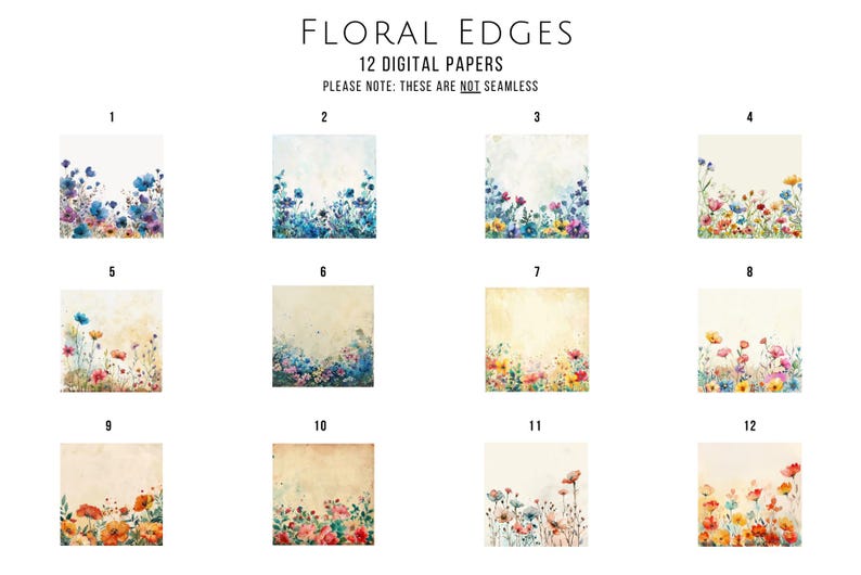 Watercolor Floral Edges Digital Paper: Vintage Borders (digital ...