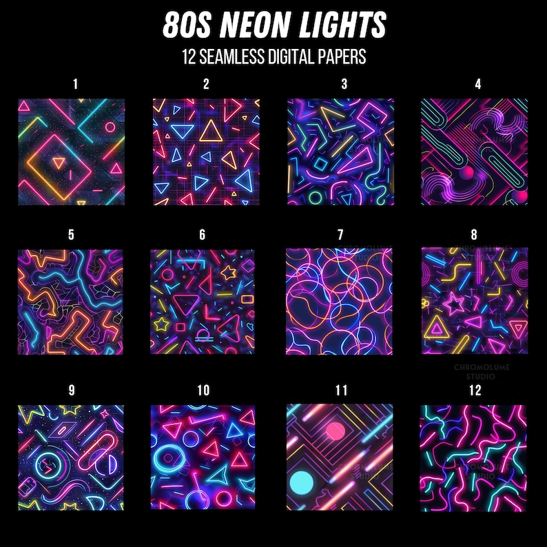 80s Neon Lights Seamless Digital Paper | Commercial Use | High ...