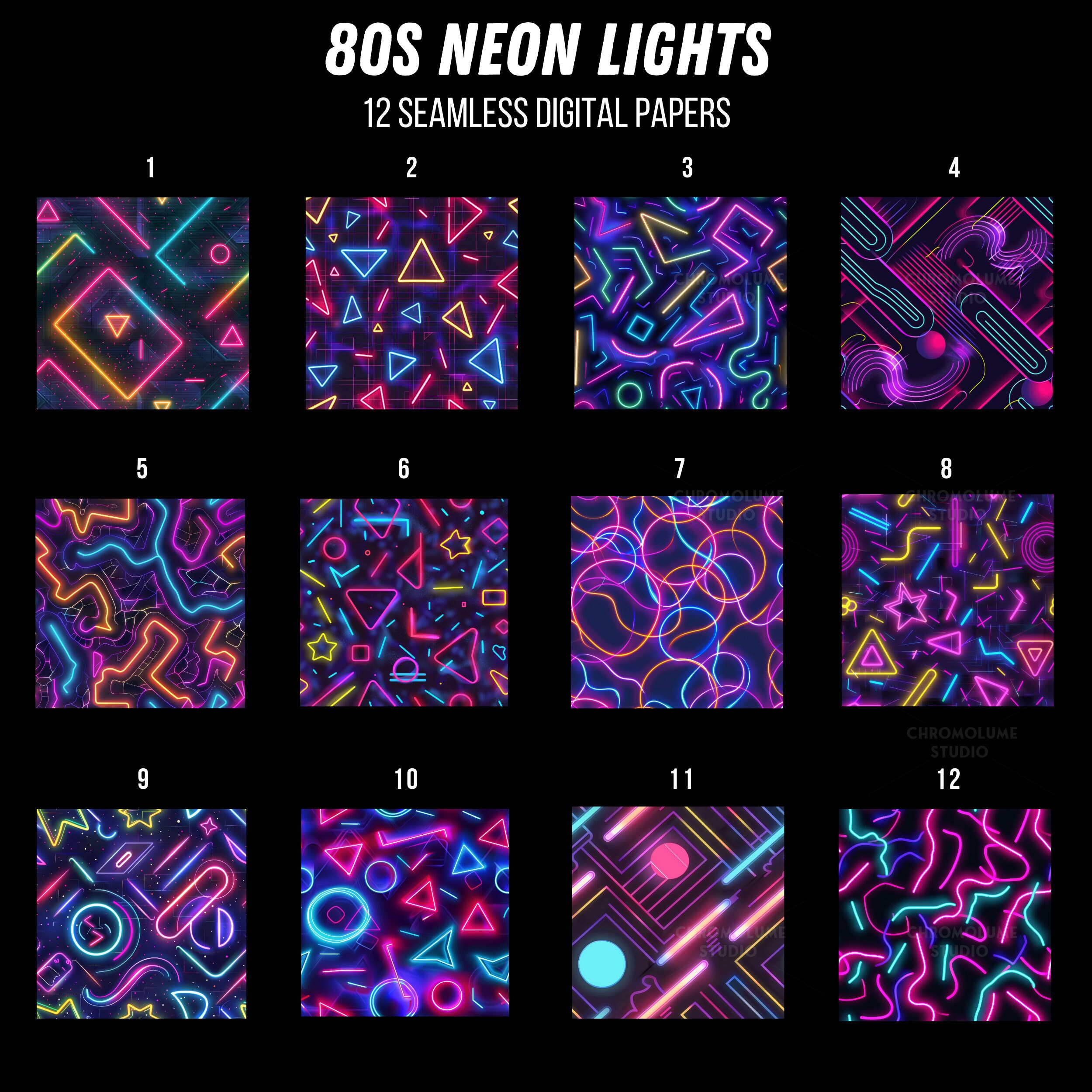80s Neon Lights Seamless Digital Paper Commercial Use High-resolution ...