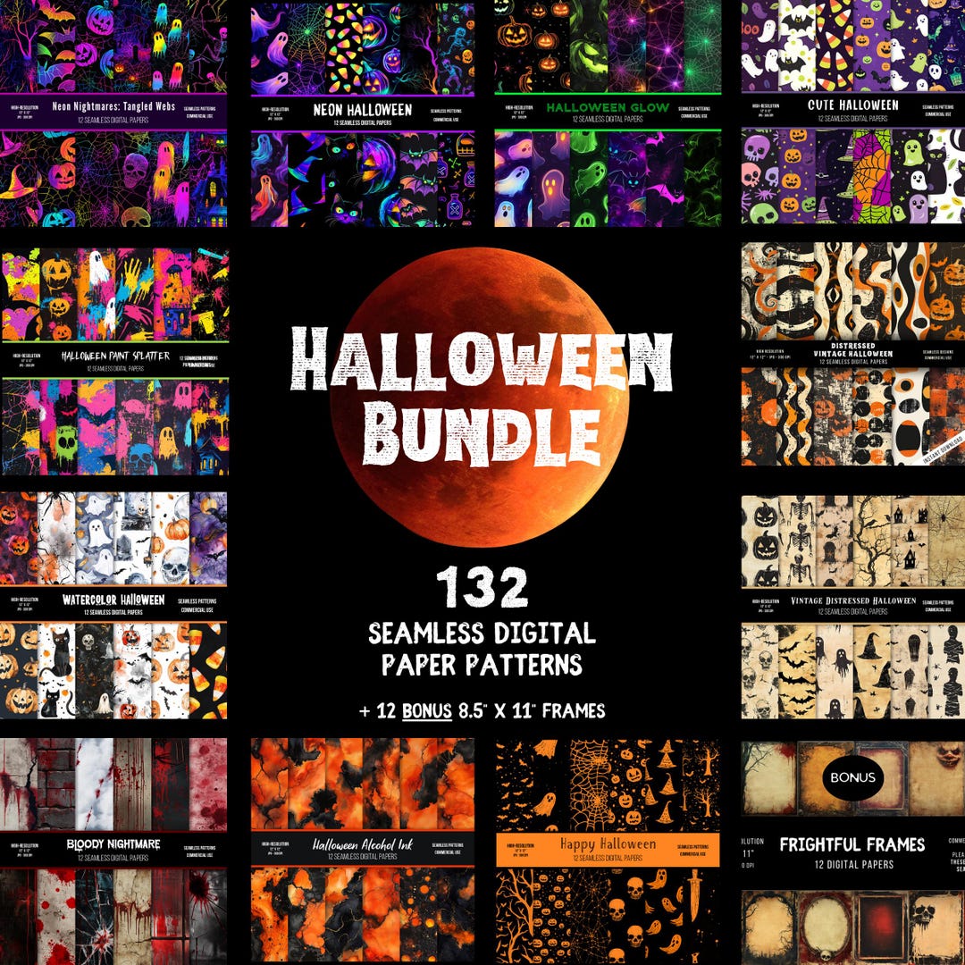 Halloween Seamless Digital Paper Bundle | Commercial Use | High ...