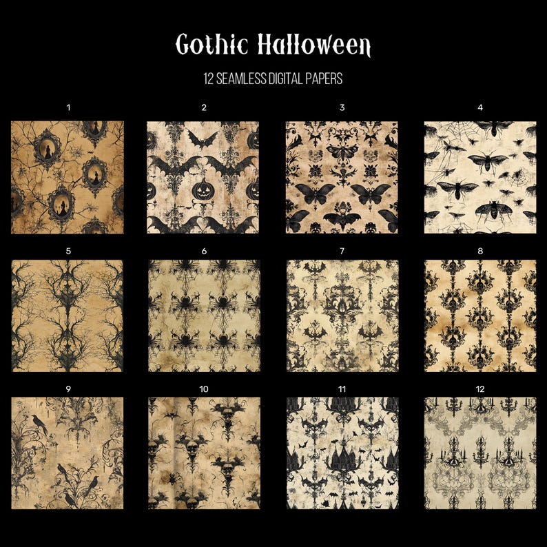 Gothic Halloween Seamless Digital Paper | Commercial Use | JPG | Bats ...