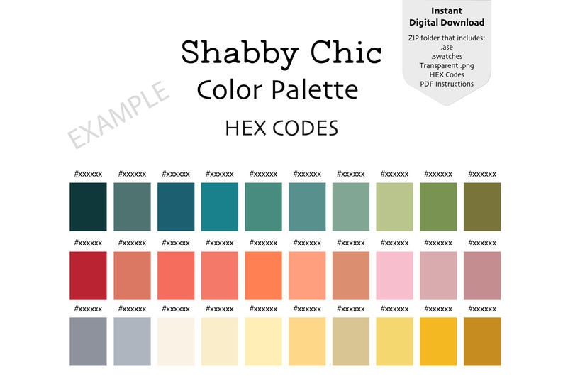 Shabby Chic Digital Color Palette: 30 Hues for Procreate & Adobe ...