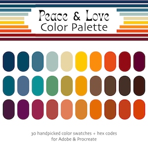 1970s Peace and Love Procreate & Adobe Digital Color Palette | Instant ...