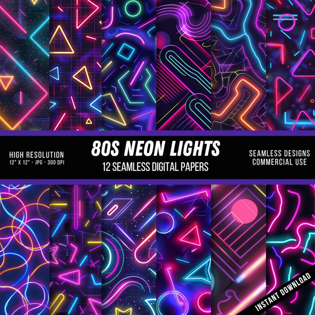 80s Neon Lights Seamless Digital Paper | Commercial Use | High ...