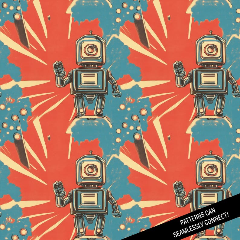 Retro Robots Seamless Digital Paper: Vintage Style Patterns (digital ...