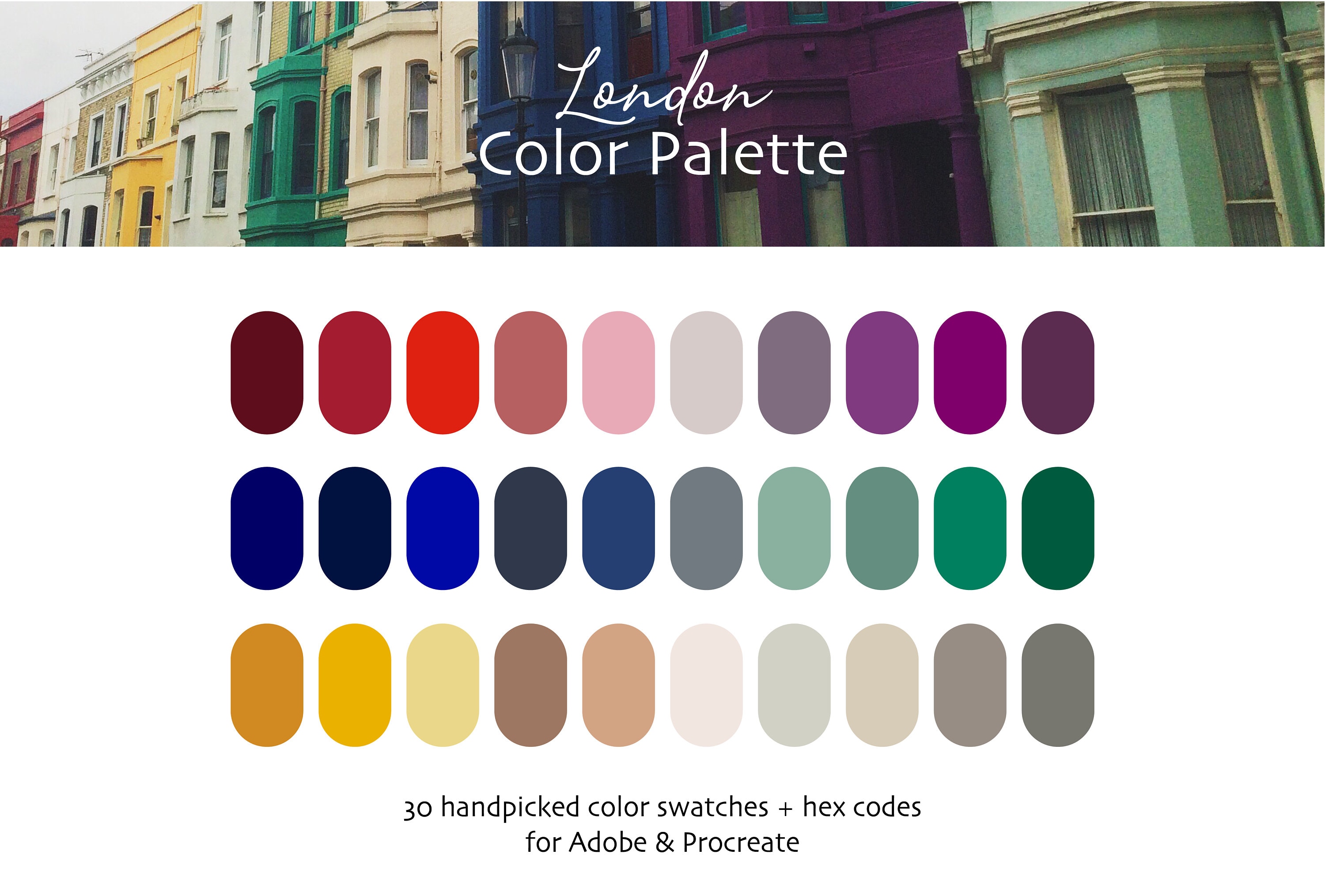 London Inspired Digital Color Palette: 30 Hues for Procreate & Adobe ...