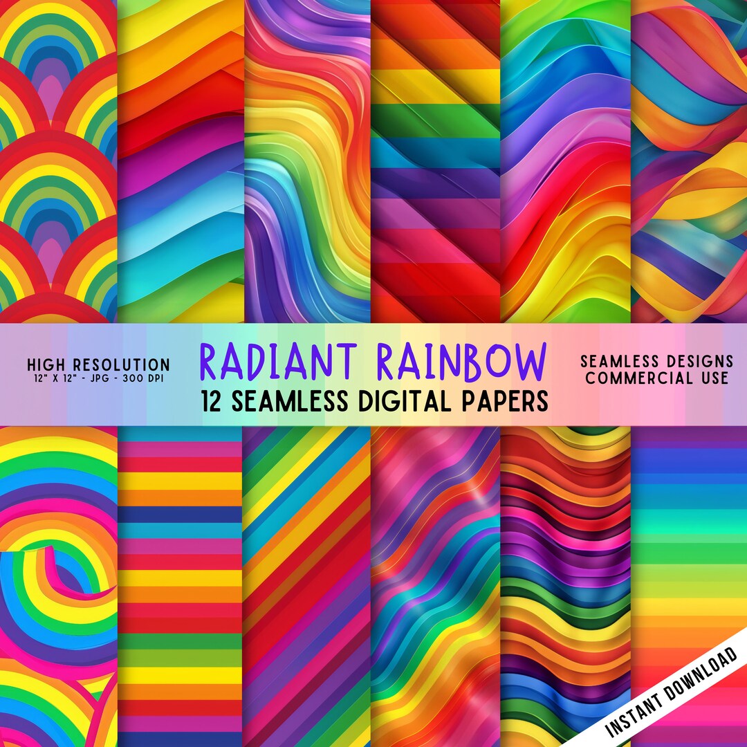 Rainbow Digital Paper: Seamless Colorful Spectrum Patterns (digital ...