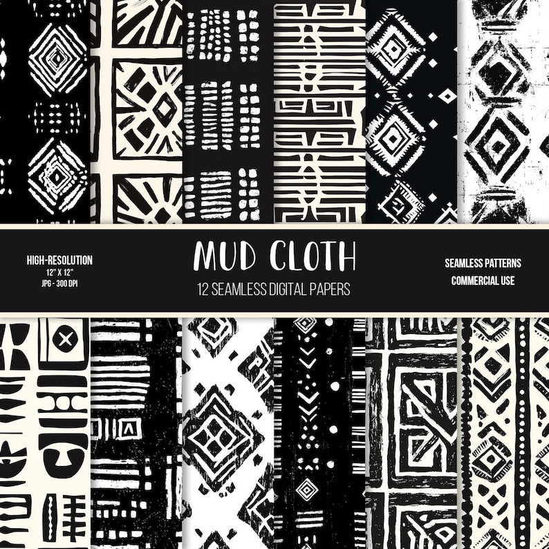 Mud Cloth Digital Paper: Geometric Patterns (digital Download) - Etsy