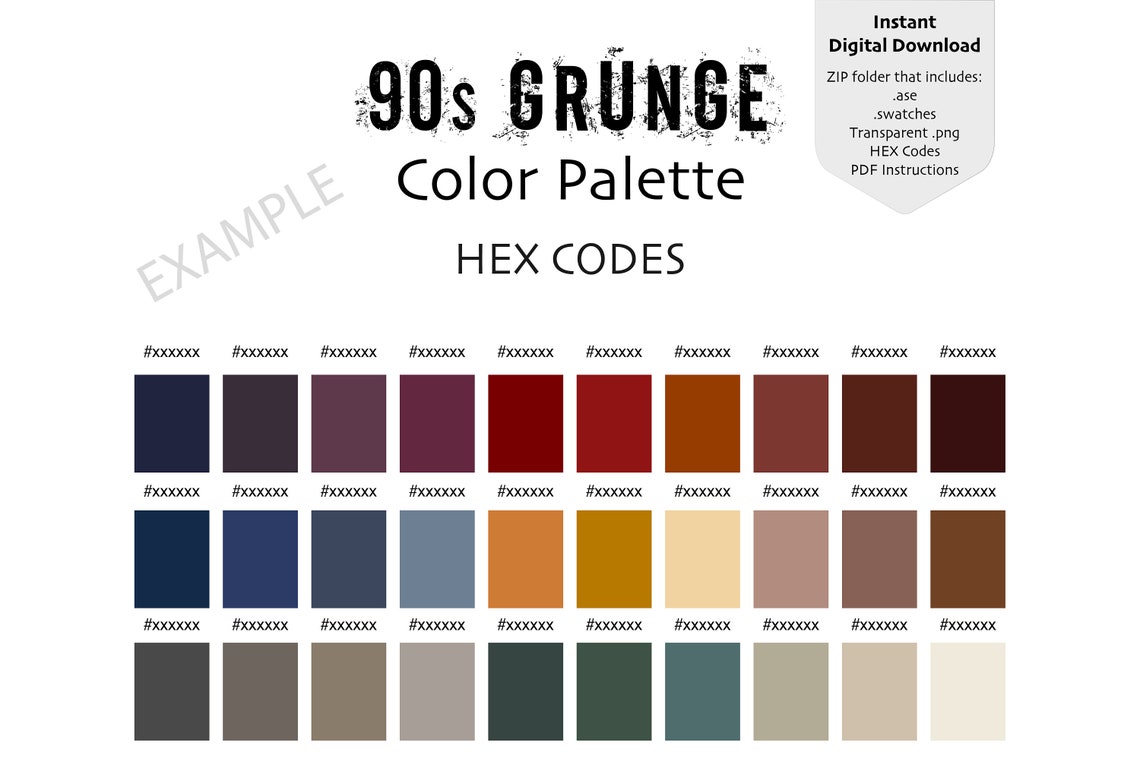 90s Grunge Color Palette: Moody Retro Swatches (digital Download) - Etsy