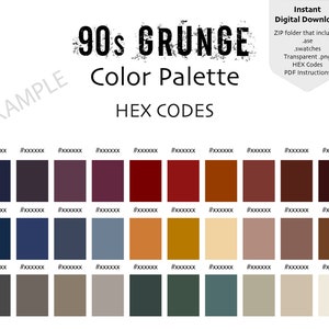 90s Grunge Color Palette: Moody Retro Swatches (digital Download) - Etsy
