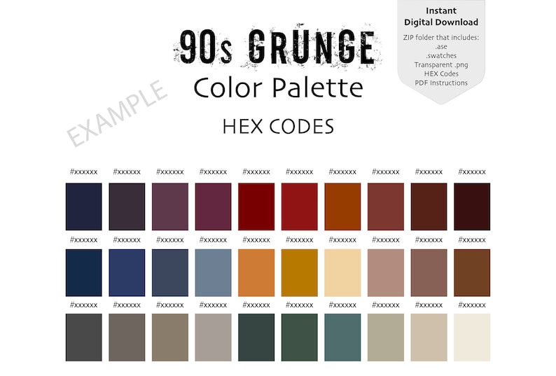 90s Grunge Color Palette: Moody Retro Swatches (digital Download) - Etsy