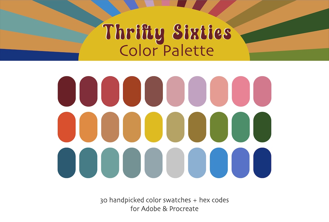 Thrifty Sixties Digital Color Palette: 30 Retro Hues for Procreate ...