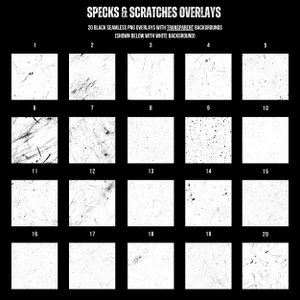 Specks & Scratches Overlays: 20 Seamless Grunge Textures (pngs, Digital ...