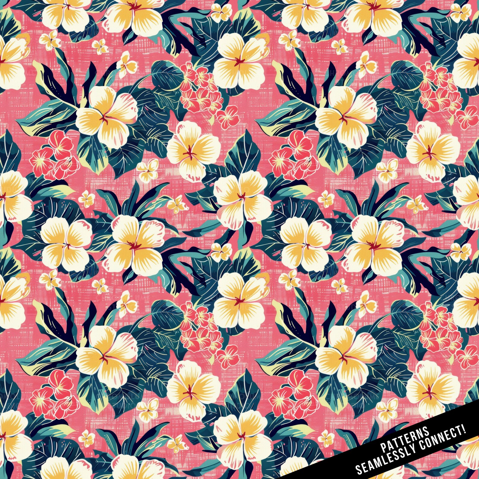 Retro Hawaiian Print Digital Paper: Seamless Tropical Hibiscus, Palm ...