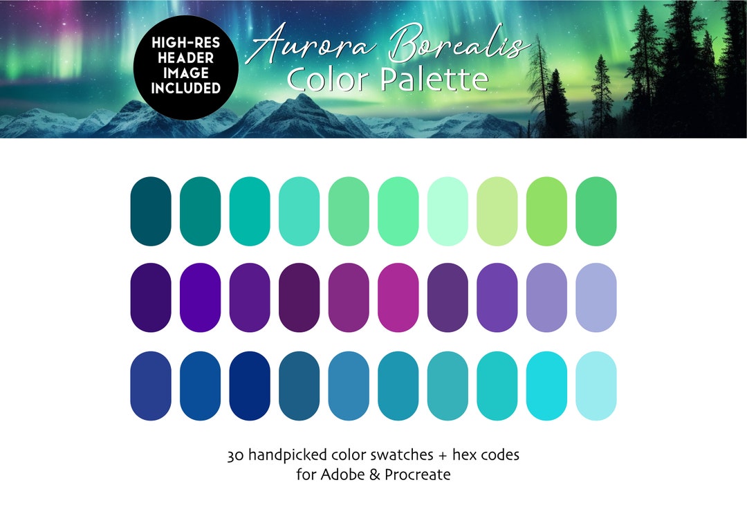 Aurora Borealis Inspired Procreate & Adobe Digital Color Palette ...