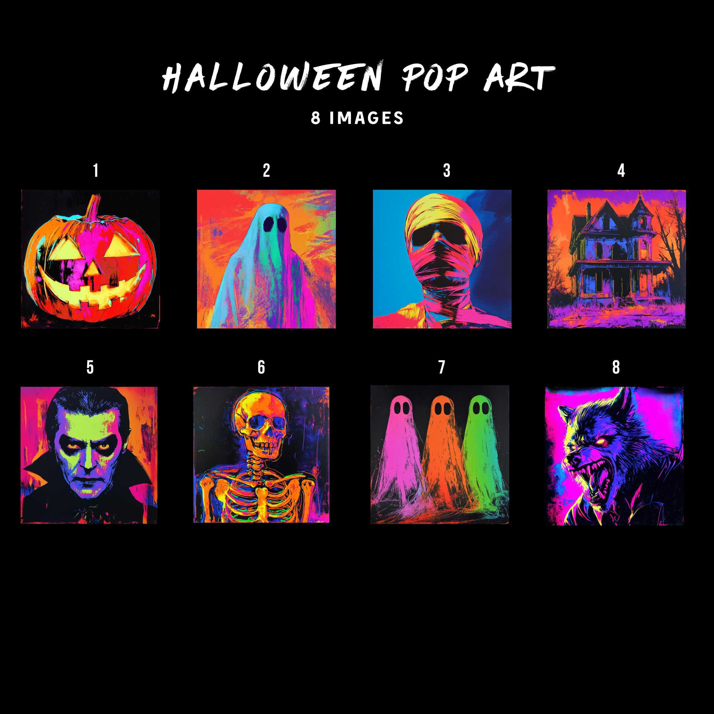 Printable Halloween Pop Art: 8 Bright Digital Prints (digital Download ...