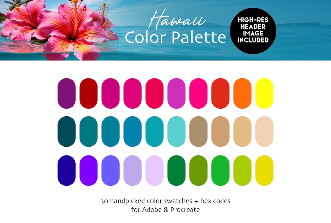 Hawaii Inspired Digital Color Palette: 30 Tropical Hues for Procreate ...